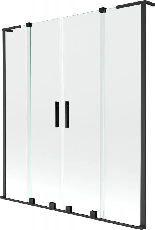 Mexen Velar L Duo, 2-křídlová posuvná vanová zástěna 160 x 150 cm, 8mm čiré sklo, černá matná, 896-160-003-02-70