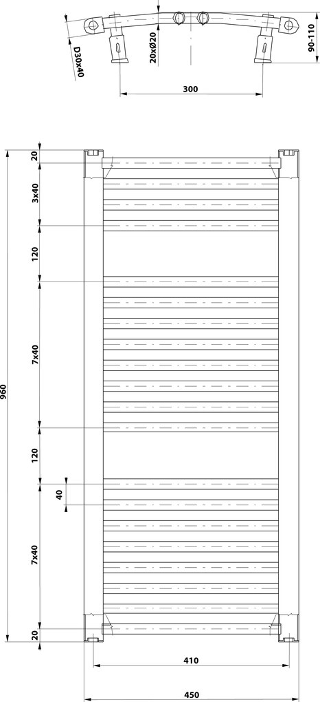 Aqualine Sapho, ORBIT otopné těleso s bočním připojením 450x960 mm, 447 W, bílá