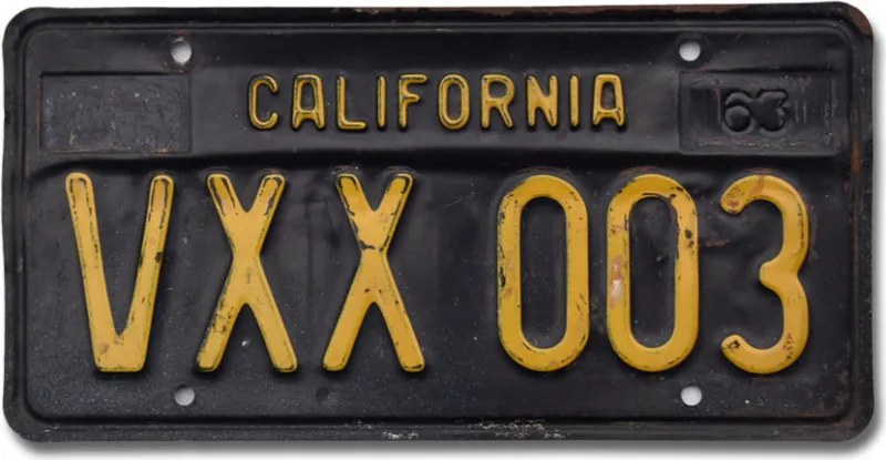 Americká SPZ California 1963 Black VXX 003
