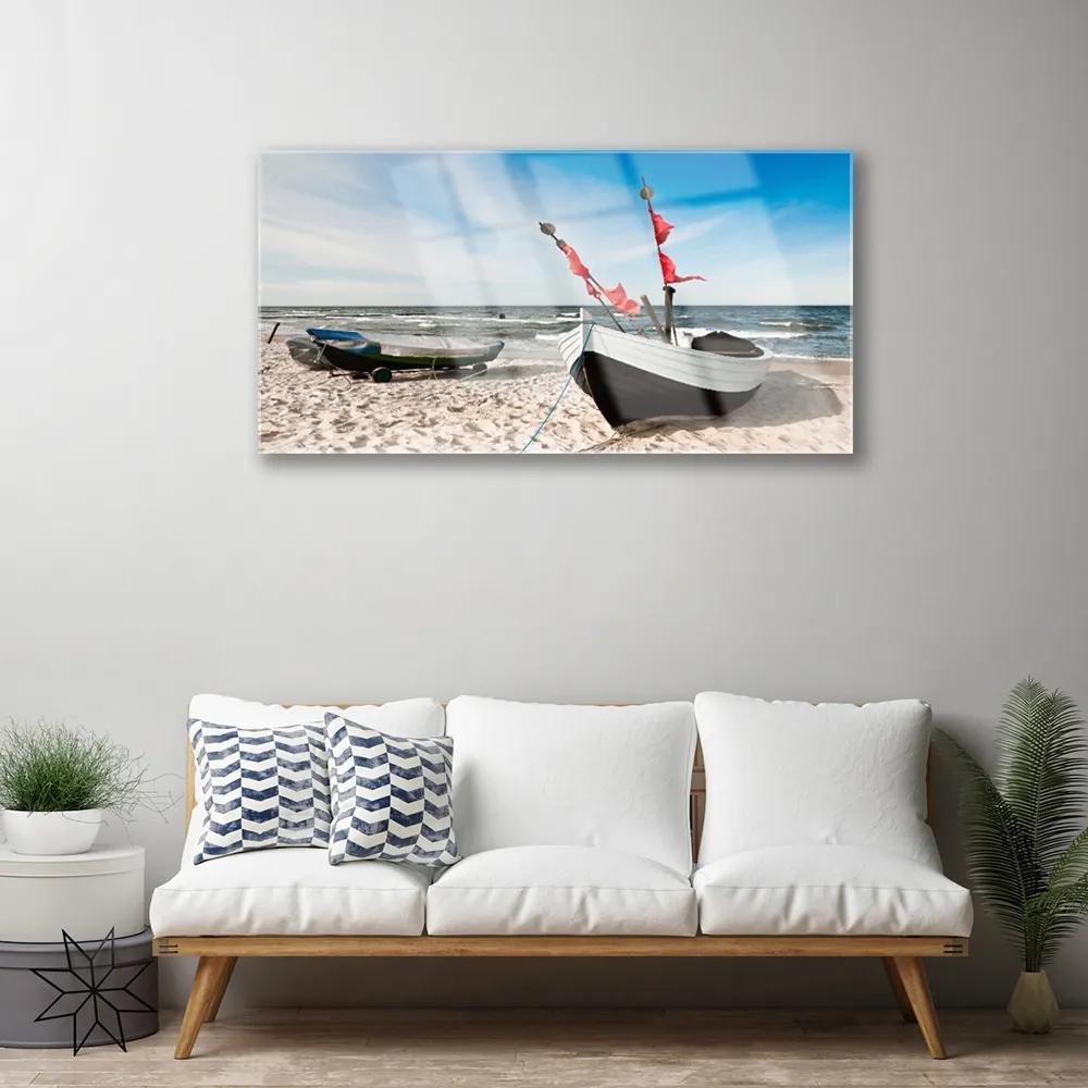 Obraz na skle Loďka Pláž Krajina 125x50 cm