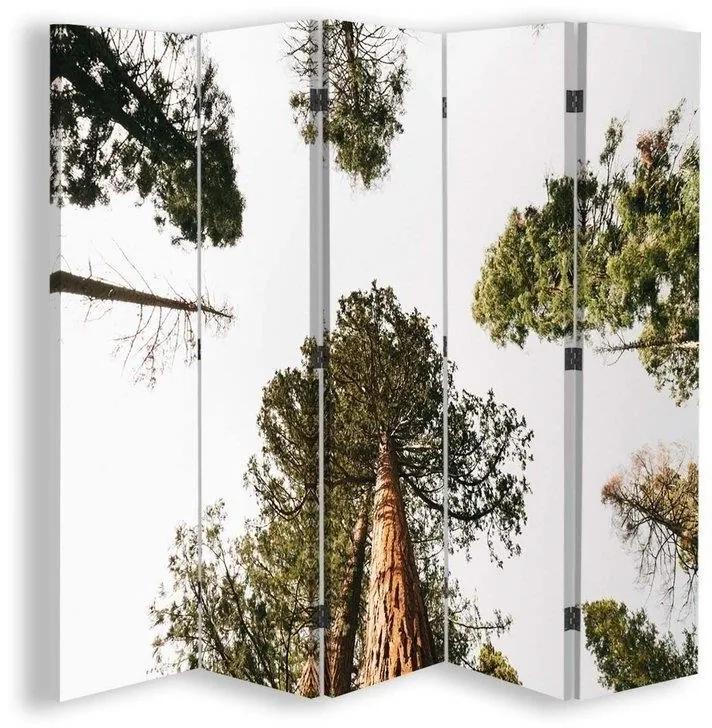 Ozdobný paraván, Zelené vrcholky stromů - 180x170 cm, pětidílný, obustranný paraván 360°