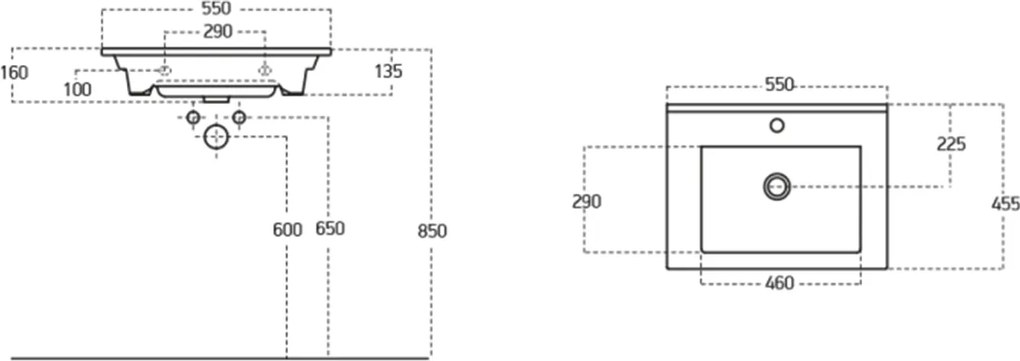 Aqualine Aqualine, ZUNO 55 keramické umyvadlo nábytkové 55x45cm, bílá, 9055