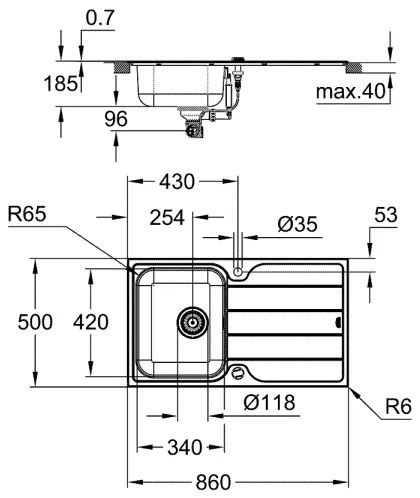 GROHE 31571SD1 - Dřez K500 860 × 500 mm nerez