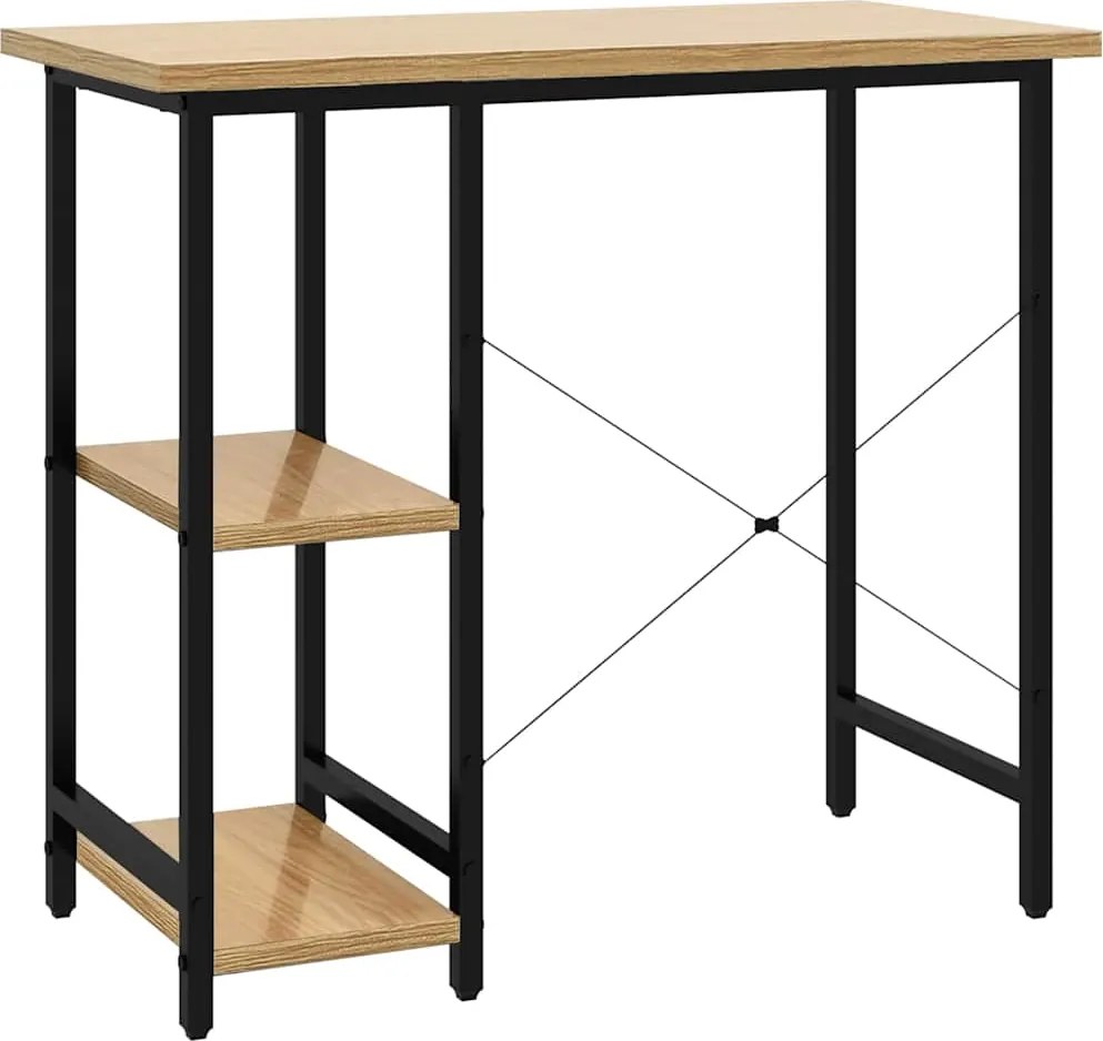 PC stůl černý a světlý dub 80 x 40 x 72 cm MDF a kov 20557