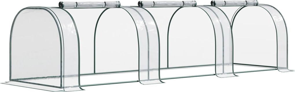Outsunny Malý Skleník 350x100x80 cm Zahradní Skleník s 3 Rolovacími Okny Ocelová Rám pro Plodiny, Rostliny, Květiny Průhledný | Aosom