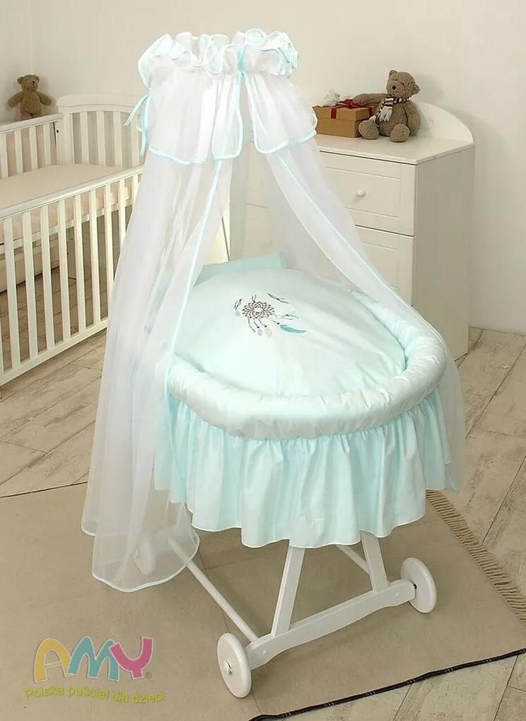 Svět pokojů Proutěný košík pro miminko s kompletním vybavením bílý - Lapač snů mint