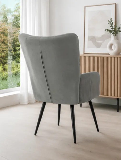 relaxační křeslo, odpočinkové, ušák, kov/samet, 98x63x69 cm, černá/světle šedá, Dekorino KR20260001