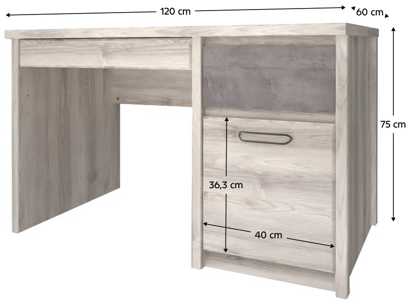 Kondela PC stůl 1D2S, kaštan nairobi/onyx, JESI NEW