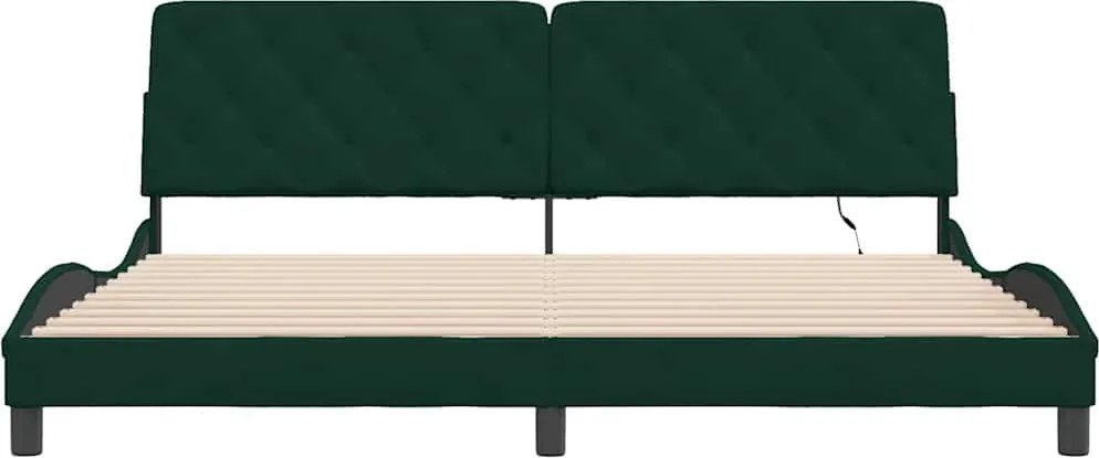 Rám postele s LED bez matrace tmavě zelený 200 x 200 cm samet 3213876