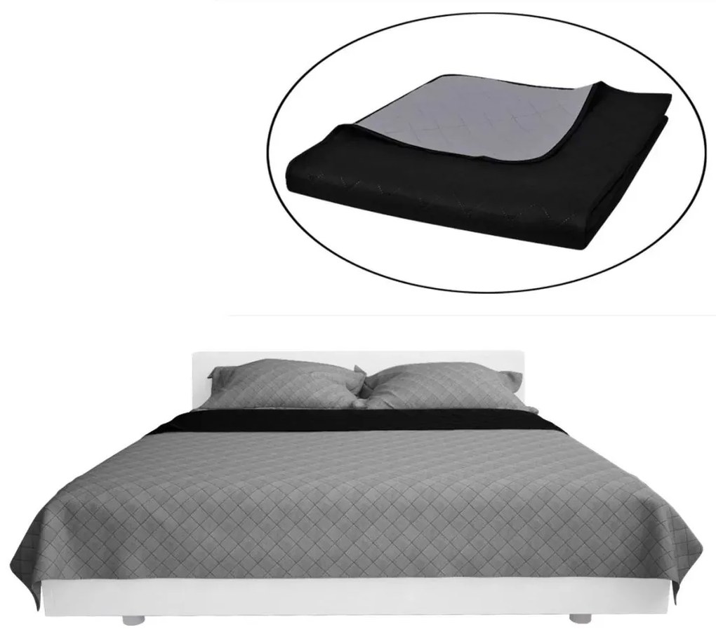 Oboustranný prošívaný přehoz na postel - černo-šedý | 230x260 cm