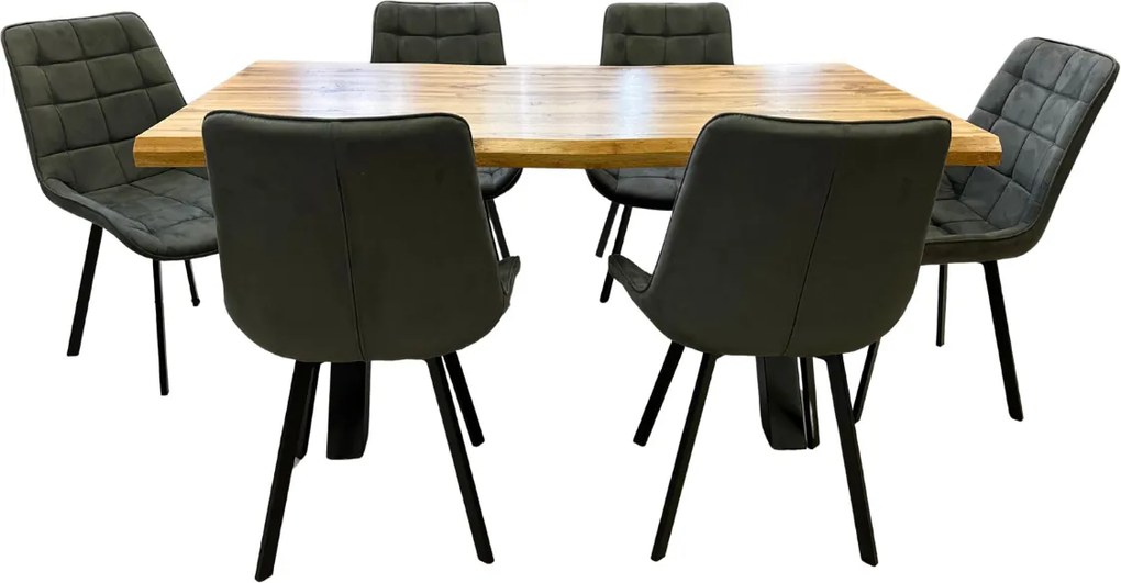 Vikio Jídelní set pro 6 osob 140x90 cm dub, šedá samet VJS114-61S-S