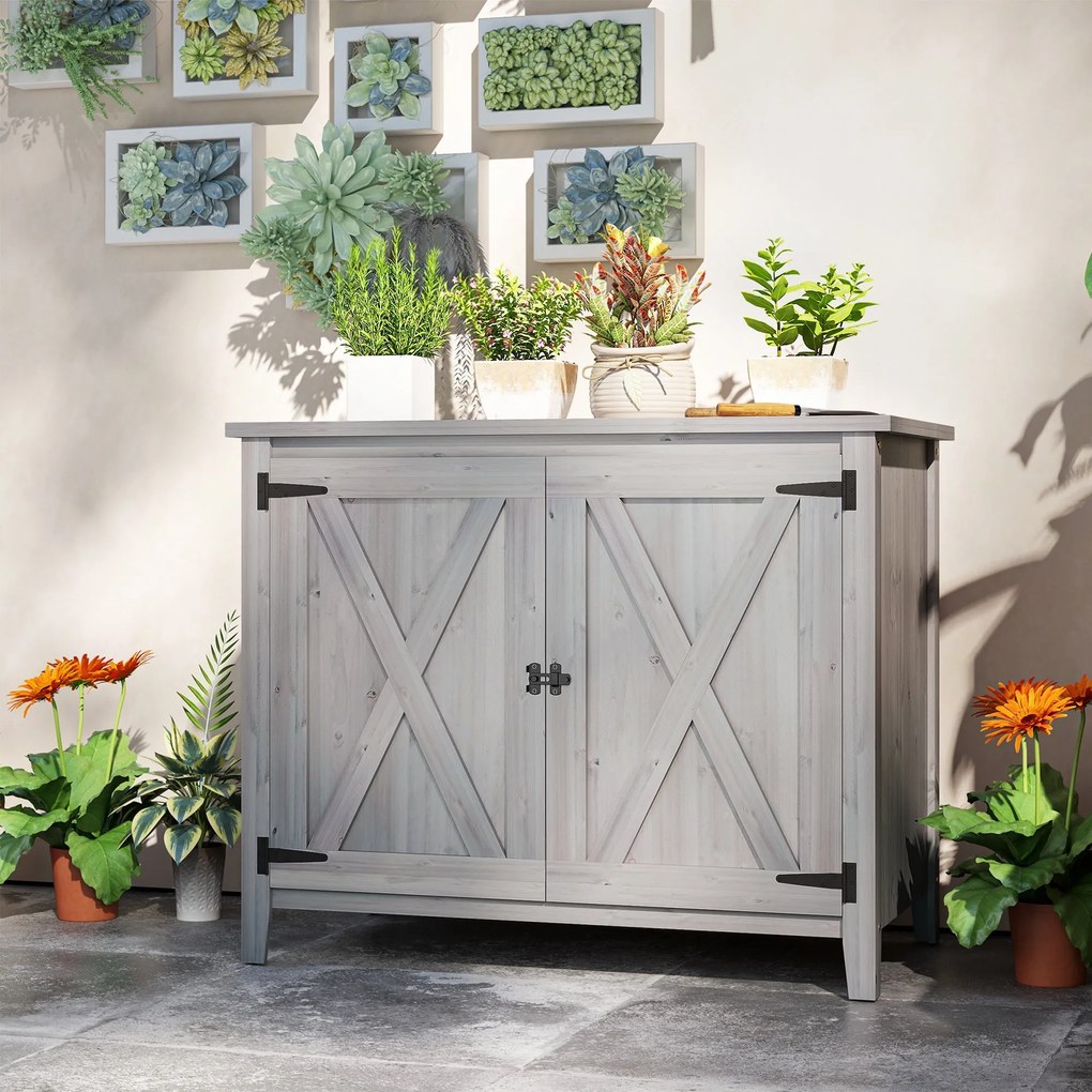 Zahradní kabinet Outsunny, dřevěná odolná kůlna na nářadí 110x60x88,5cm, zahradní domek s dvěřmi, policemi, skříní na nářadí, kůlna na zahradu pro pa…