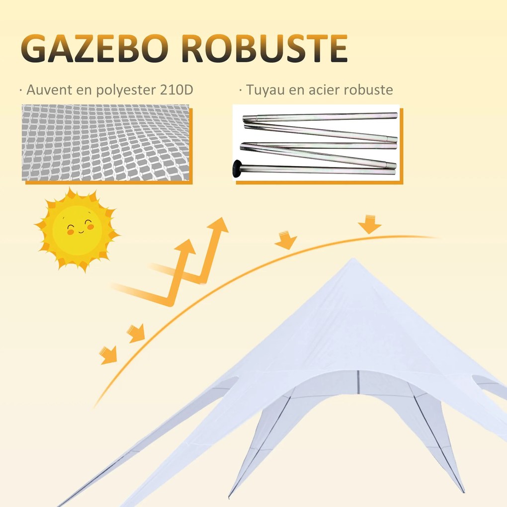 Outsunny XXL Zahradní Hvězdný Stan - Dešťuvzdorná Plachta, Sluneční Plachta pro Kempování, Rozměry 10 x 10 x 4 m, Vysokohustotní 210D Voděodolný Polye
