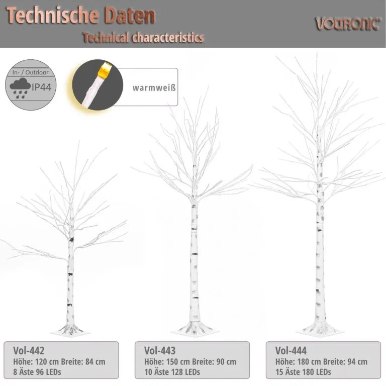 84887 VOLTRONIC Světelná LED bříza s ovladačem, 120 cm, teplá bílá