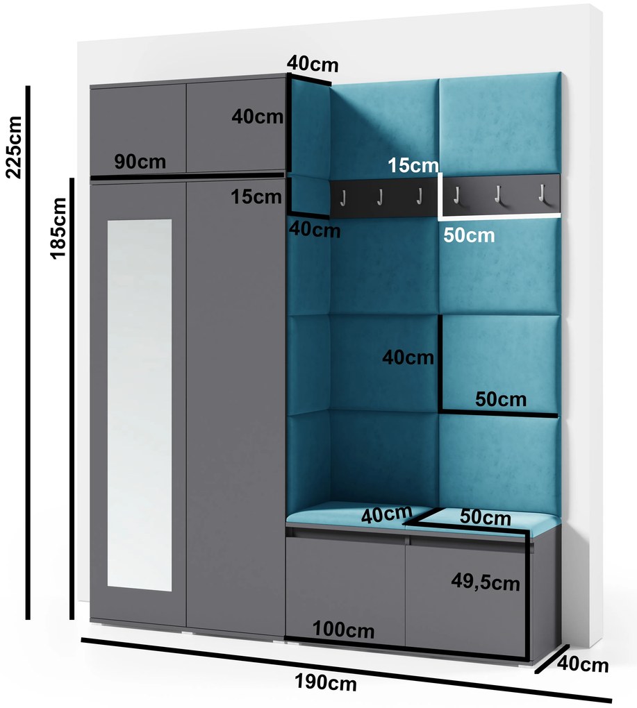 Eka Předsíňová stěna s čalouněnými panely Trinity 19 - Bílá / Hnědá 2307