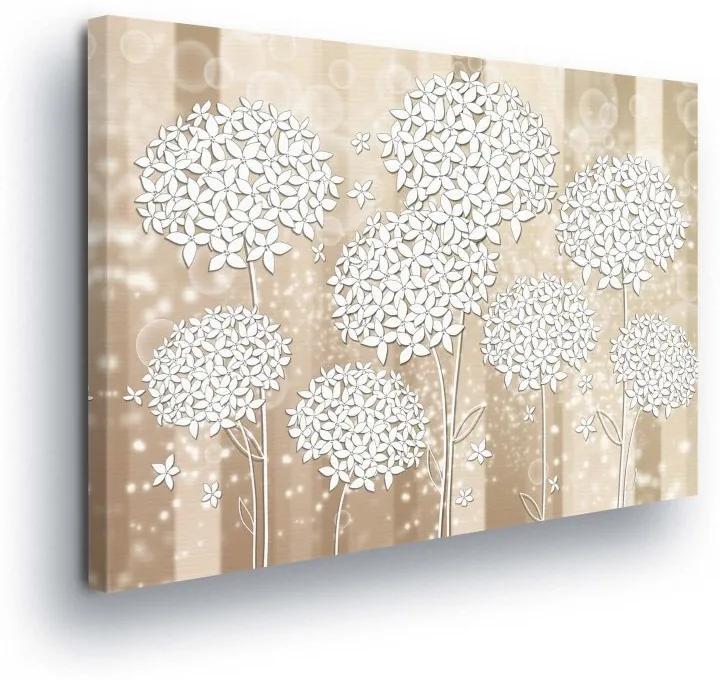 GLIX Obraz na plátně - Bělo-listé Květiny na Krémovém Pozadí 100x75 cm