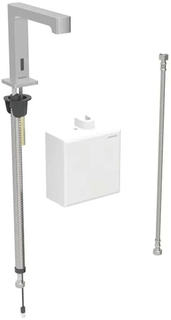 Geberit Brenta - Elektronický umyvadlový ventil, pro studenou vodu, bateriové napájení, easy to clean, kartáčovaná nerez 116.173.SN.1