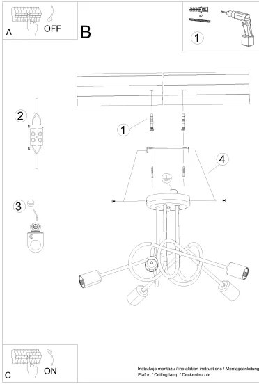 Sollux SL.1438 - Přisazený lustr LOOP 5xE27/15W/230V zlatá
