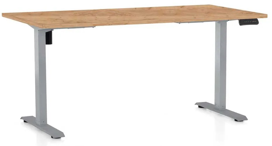 Výškově nastavitelný stůl OfficeTech B, 160 x 80 cm, šedá podnož, dub kraft