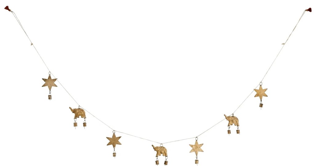 MADAM STOLTZ Girlanda Elephants/Stars/Bells 1,5 m, červená barva, zlatá barva, kov