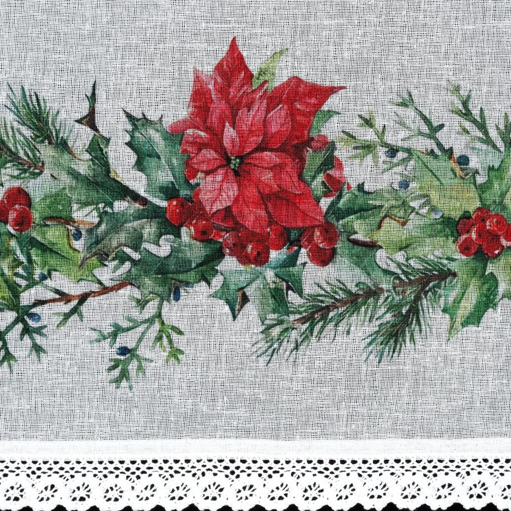 KRÁTKÁ VÁNOČNÍ ZÁCLONA NA PÁSCE XMAS5 150X60 CM VZOROVANÁ