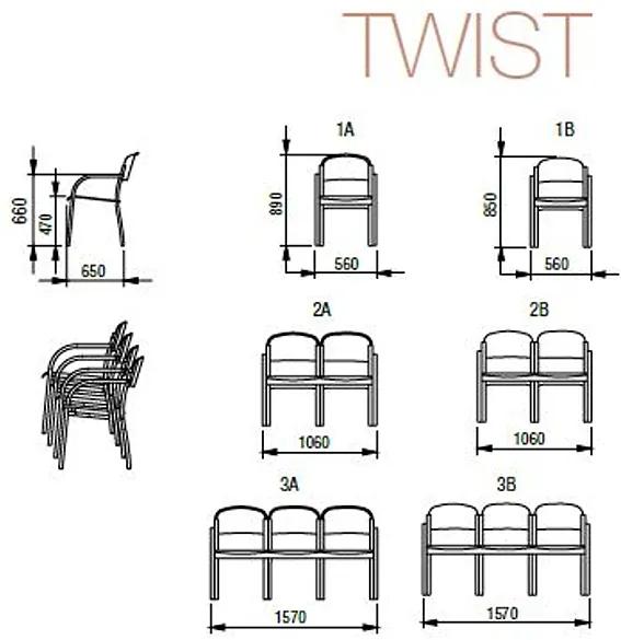 Stohovatelná židle TWIST typ A pro veřejné prostory a pečovatelství, český výrobek