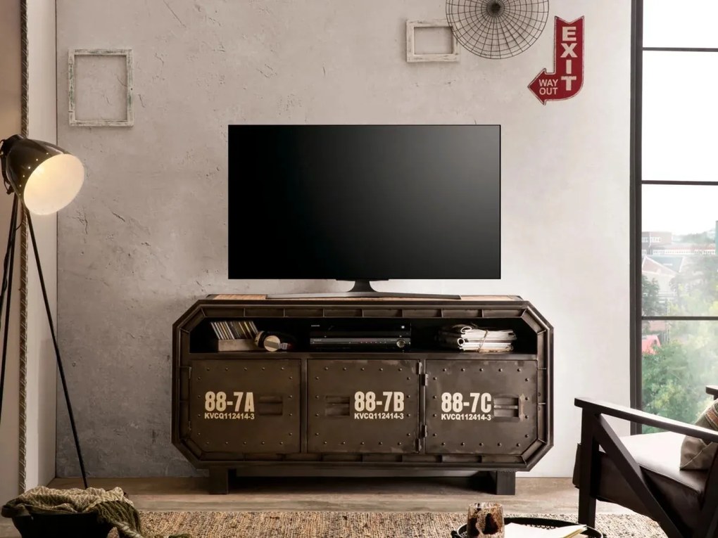 furniture-nabytek.cz - TV stolek Barkston kovový, šedá barva – 160×48×80 cm