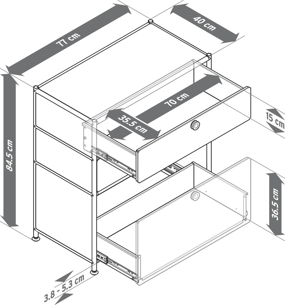 Tchibo - Kovová komoda »Cn3« se 3 zásuvkami - barva: šedá