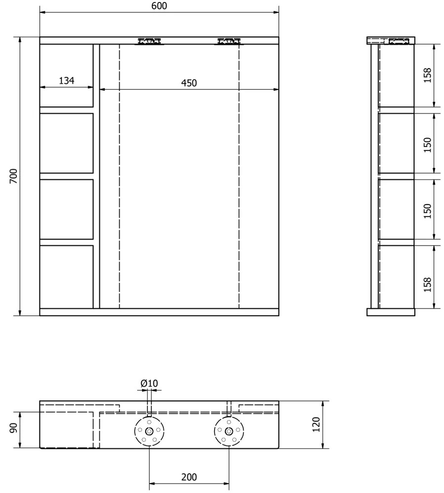 Aqualine KORIN zrcadlo s LED osvětlením a policemi 60x70x12cm KO370