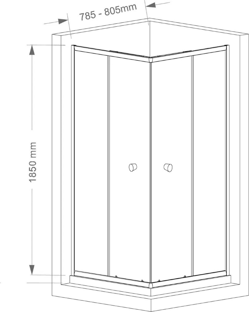 Aqualine Aqualine, AGGA čtvercová sprchová zástěna 800x800mm, čiré sklo, HLF808Y