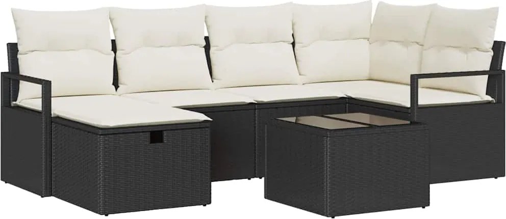 Set pohovek 7 ks 6-Počet míst Černá a krémová polyratan 3359186