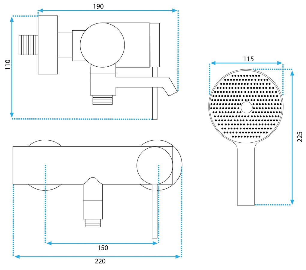 Nástěnná vanová baterie REA FOSS, černá