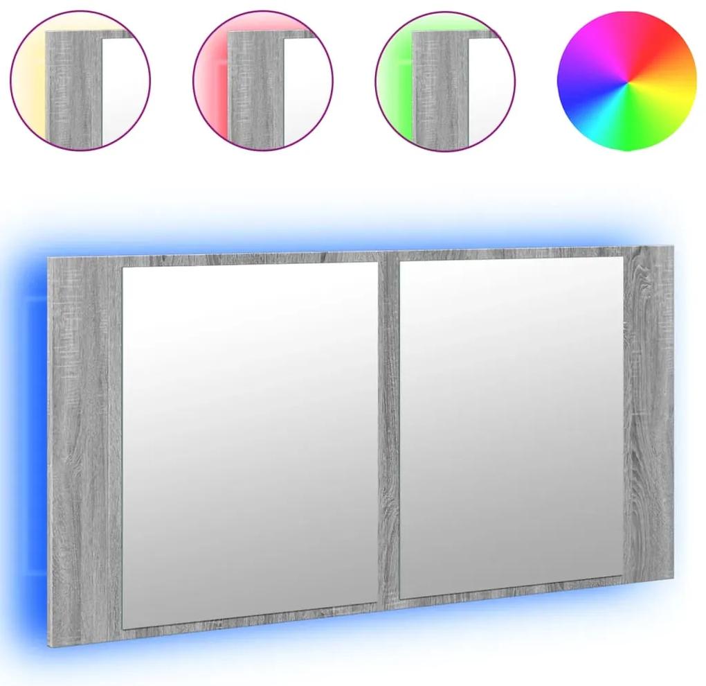 LED koupelnová skříňka se zrcadlem šedá sonoma 90x12x45cm akryl