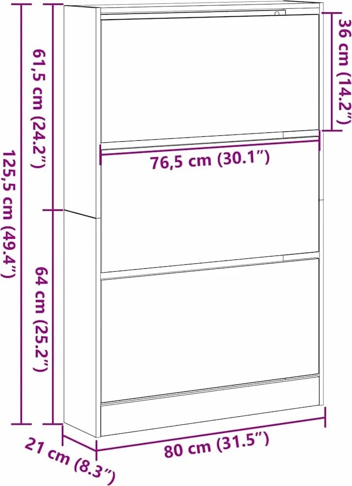 vidaXL Botník 80 x 21 x 125,5 cm kompozitní dřevo [869104] Barva: šedá sonoma