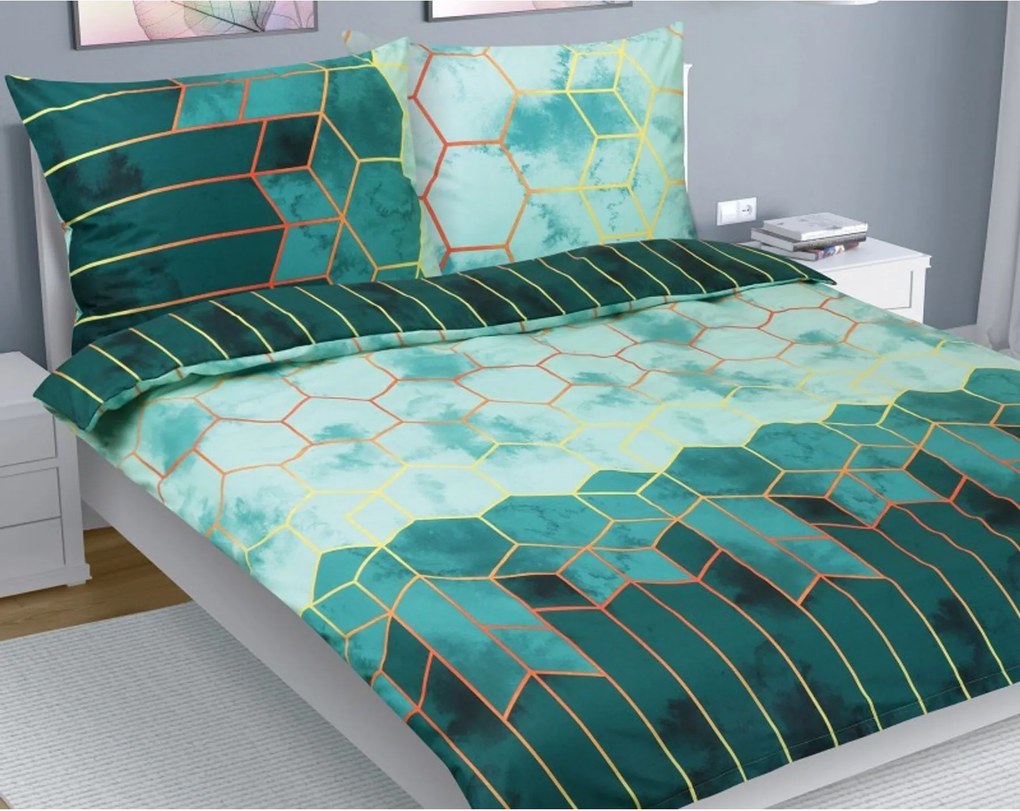 Bavlněné povlečení na dvoudeku Zelená 90/636 - 220x200 cm, 2ks 70x90 cm (220 cm šířka x 200 cm délka)