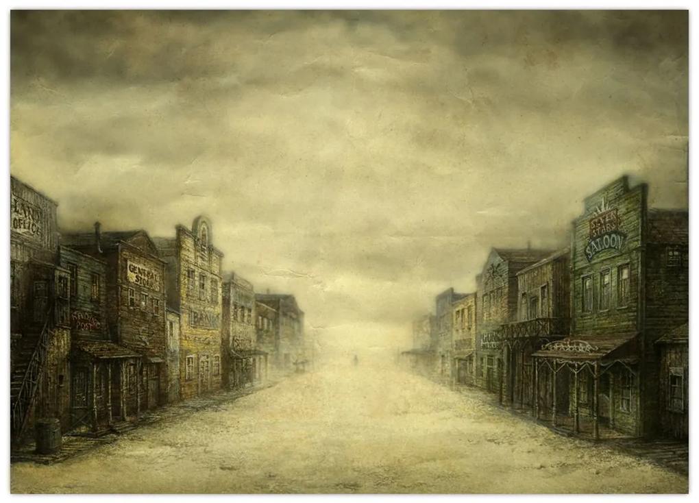 Skleněný obraz westernového městečka (70x50 cm)