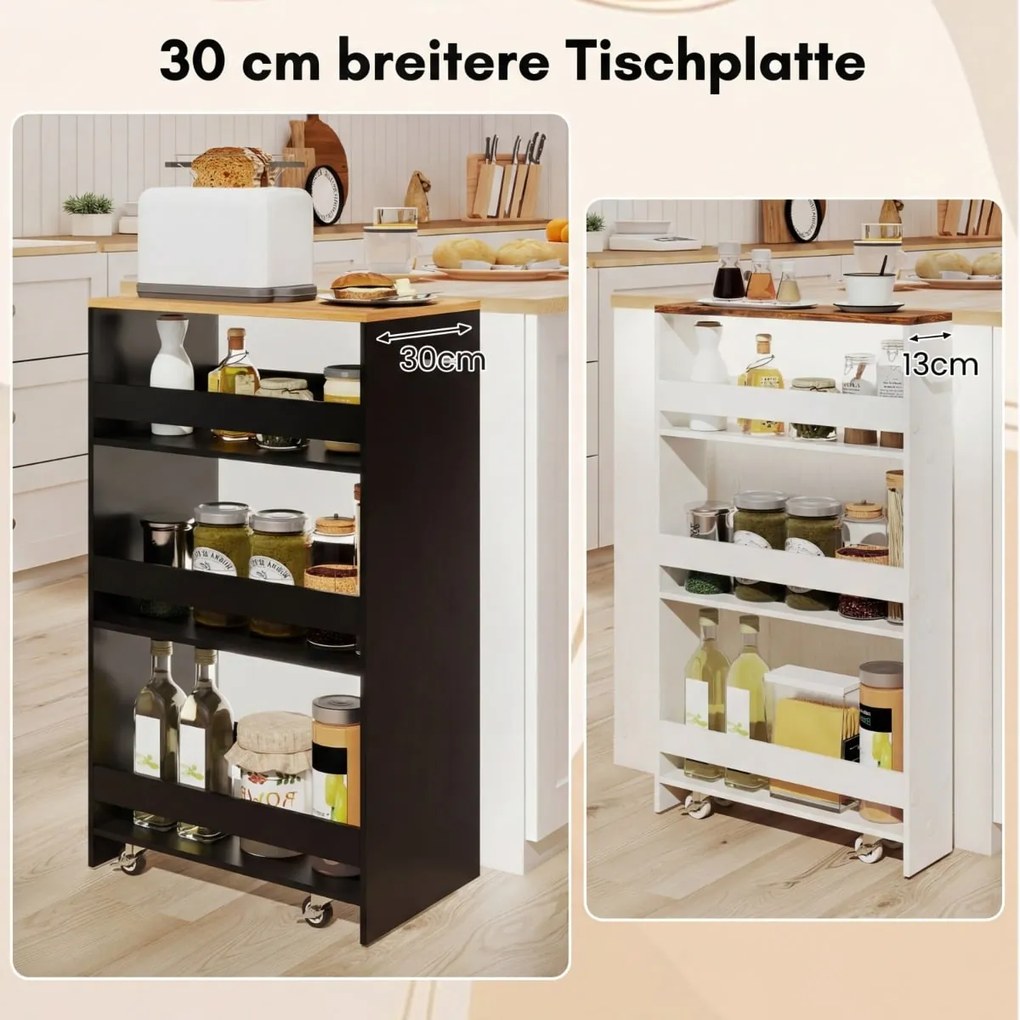Costway 30 cm široký vozík do výklenku s madlem a zábradlím 4