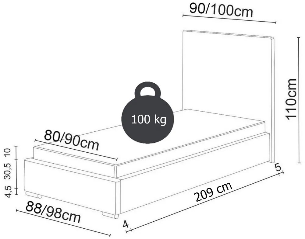 Expedo Jednolůžková čalouněná postel NASTY 4, 80x200, Sofie 7