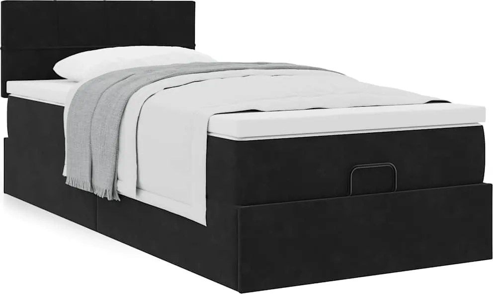 Osmanský rám postele s matrací černá 80x200cm samet 3311737