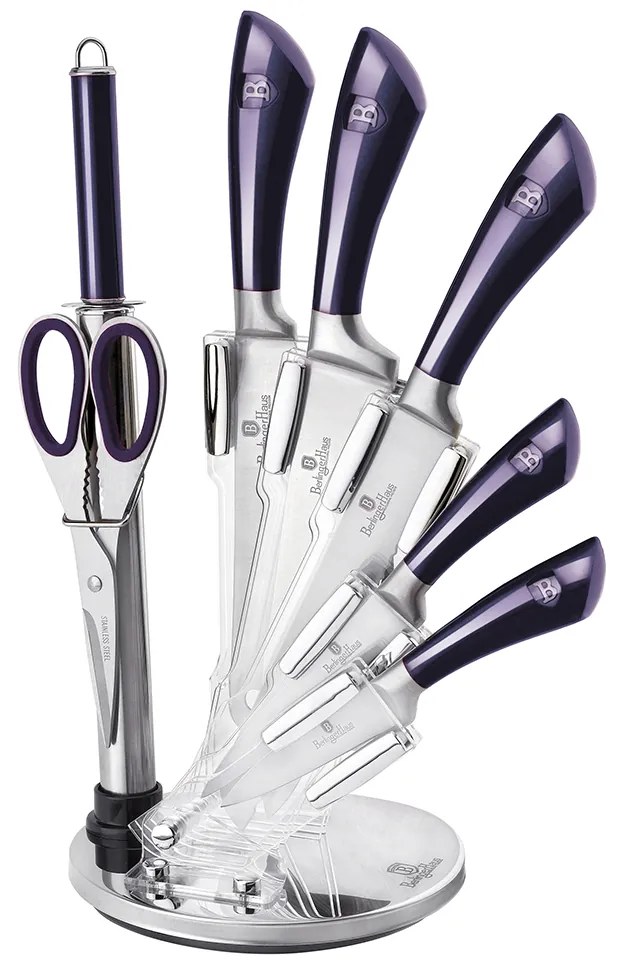 8dílná sada kuchyňských nerezových nožů s akrylovým stojanem PURPLE 20281
