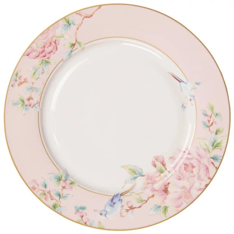 Porcelánový jídelní talíř s růžovými květy Rosa – 27x2 cm