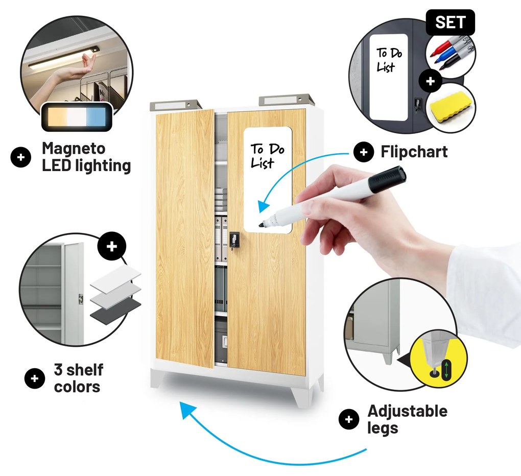 Kancelářská kovová skříň Bílý/ Zlatý dub: Eco Design JAN II