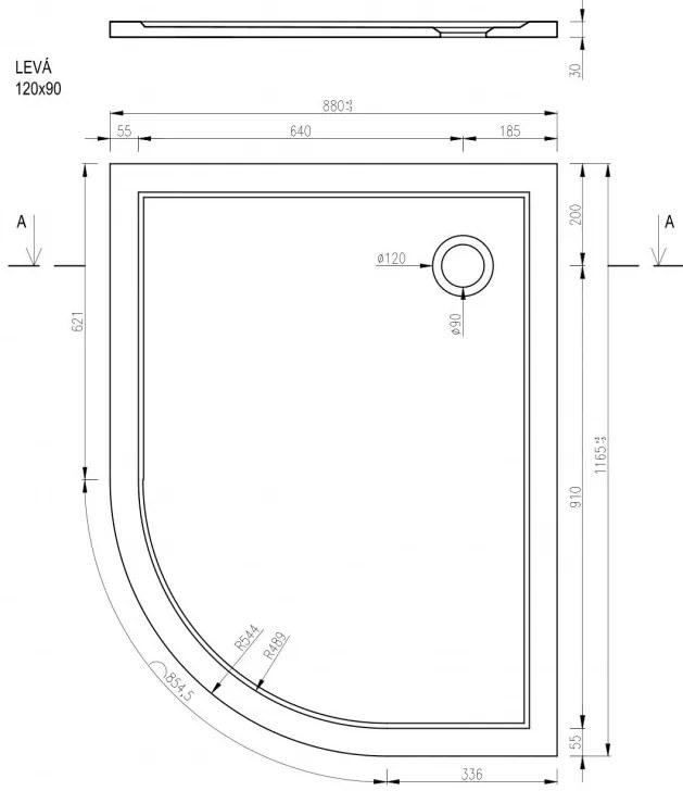 ARTTEC Sprchový kout čtvrtkruhový nástěnný KLASIK 120 x 90 cm čiré sklo s vaničkou z litého mramoru STONE levé provedení PAN04592