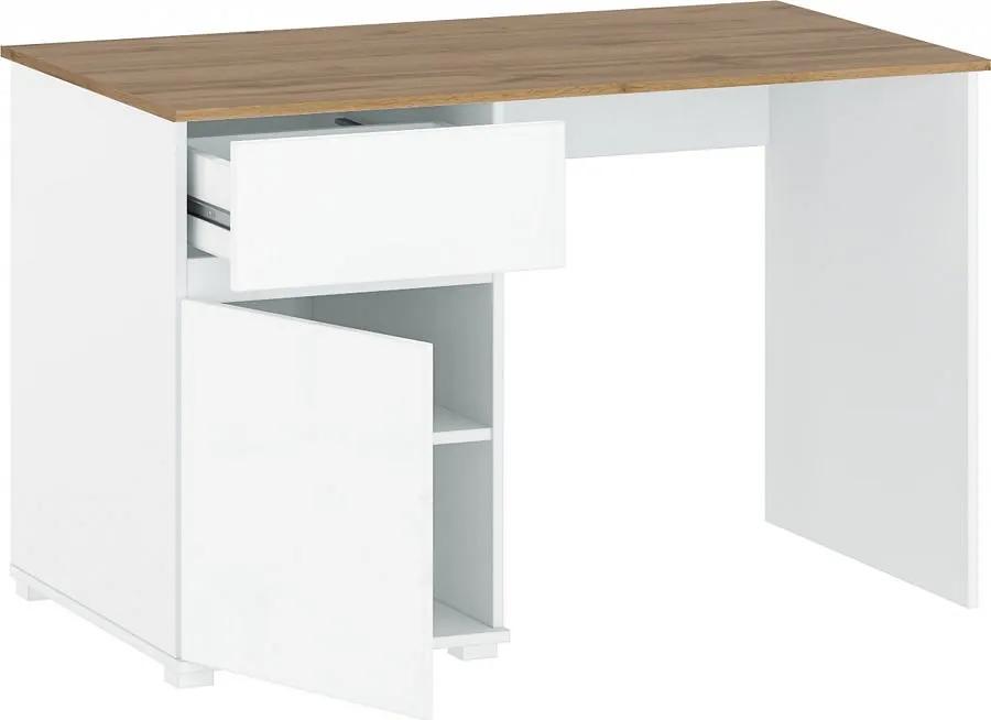 Tempo Kondela PC stůl 1D1S/120, bílý lesk/dub wotan, VILGO
