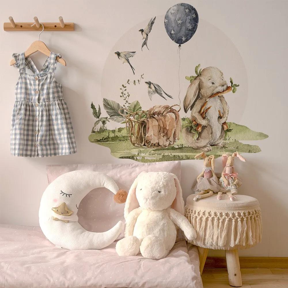 Gario Dětská nálepka na zeď Woodland walk - zajíček a balón Rozměry: 70 x 62 cm