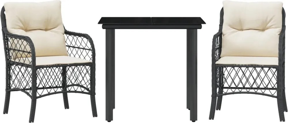 3dílný bistro set s poduškami černý polyratan 3212089