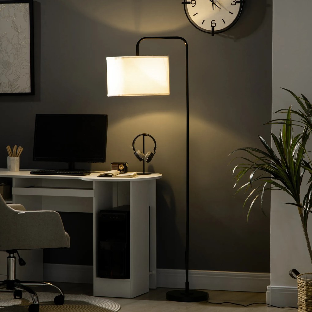HOMCOM Stojací lampa s nožním spínačem, podlahová lampa s látkovým stínidlem, ocel, černá