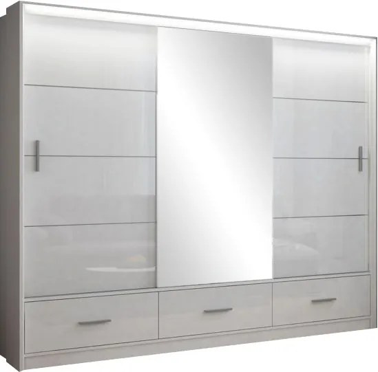 Šatní skříň 250 cm v elegantní bílé barvě s osvětlením KN510