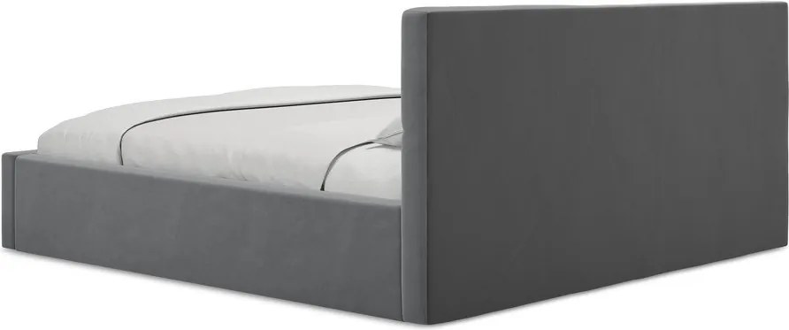 Tmavě šedá sametová čalouněná dvoulůžková postel s úložným prostorem s roštem 140x200 cm Hiko – Makamii