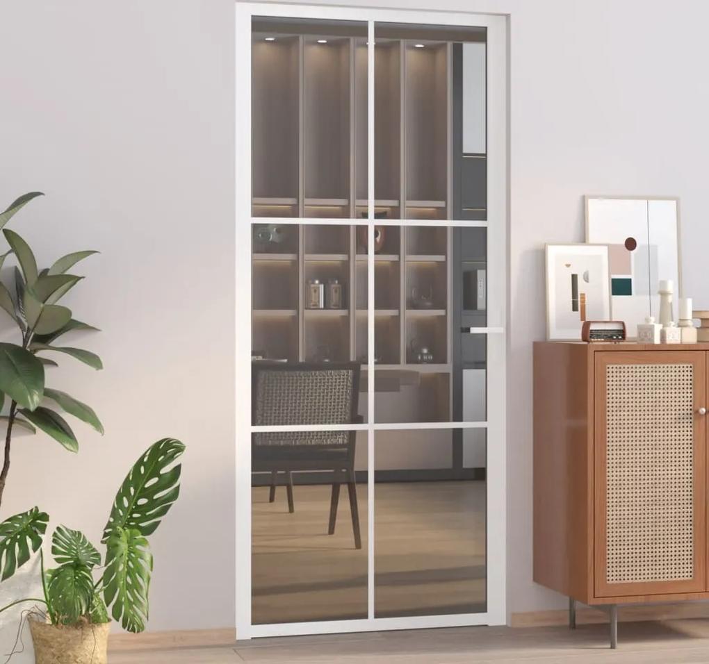 vidaXL Interiérové dveře 93 x 201,5 cm bílé ESG sklo a hliník [350582] Barva: Bílá a průhledná